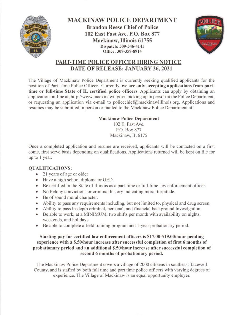 Employment | Village of Mackinaw Illinois